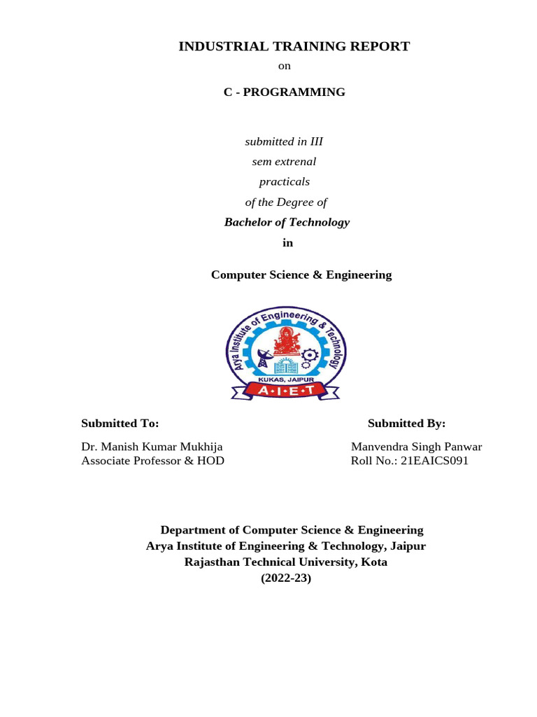 Industrial Training Report | PDF | Pointer (Computer Programming) | C (Programming Language)