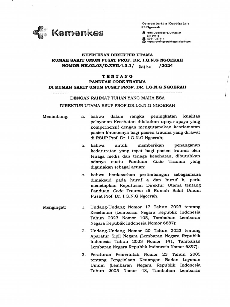 Panduan Code Trauma Di Rsup Prof. Dr.i.g.n.g Ngoerah | PDF