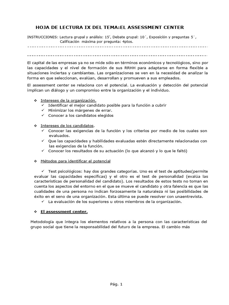 Assessment Center | PDF | Comportamiento | Evaluación