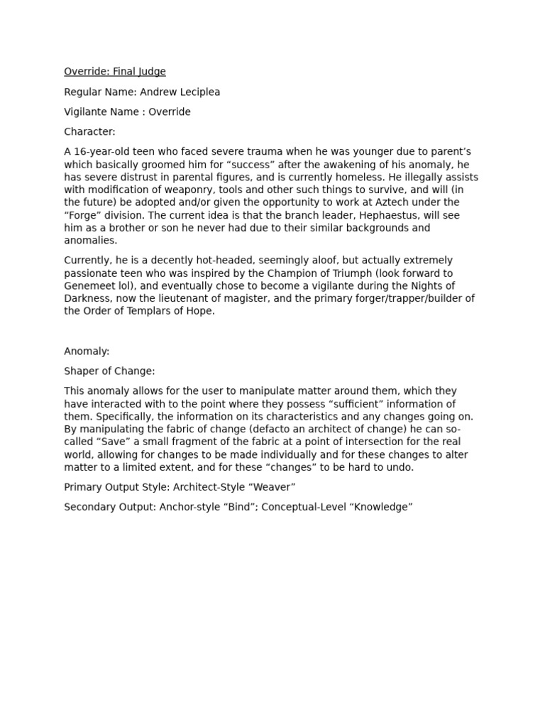 Character Log Override | PDF | Law | Young Adult