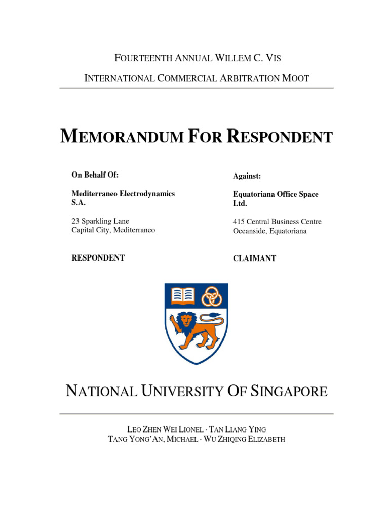 14 MEMORANDUM FOR RESPONDENT - CISG Database | PDF | Arbitration | Judiciaries