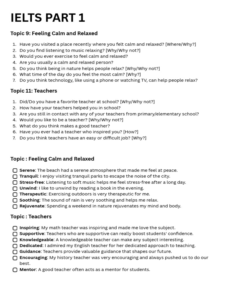 IELTS PART 1 AND Part 2 | PDF | Mentorship | Experience