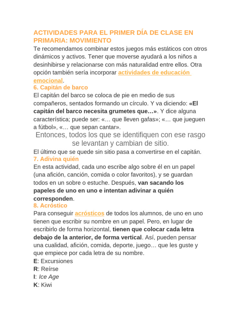 Actividades para El Primer Día de Clase en Primaria | PDF