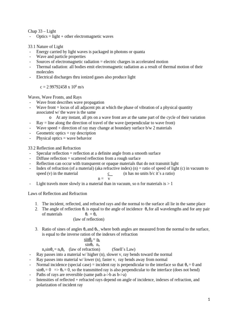 Chap 33 Lights | PDF | Polarization (Waves) | Refraction