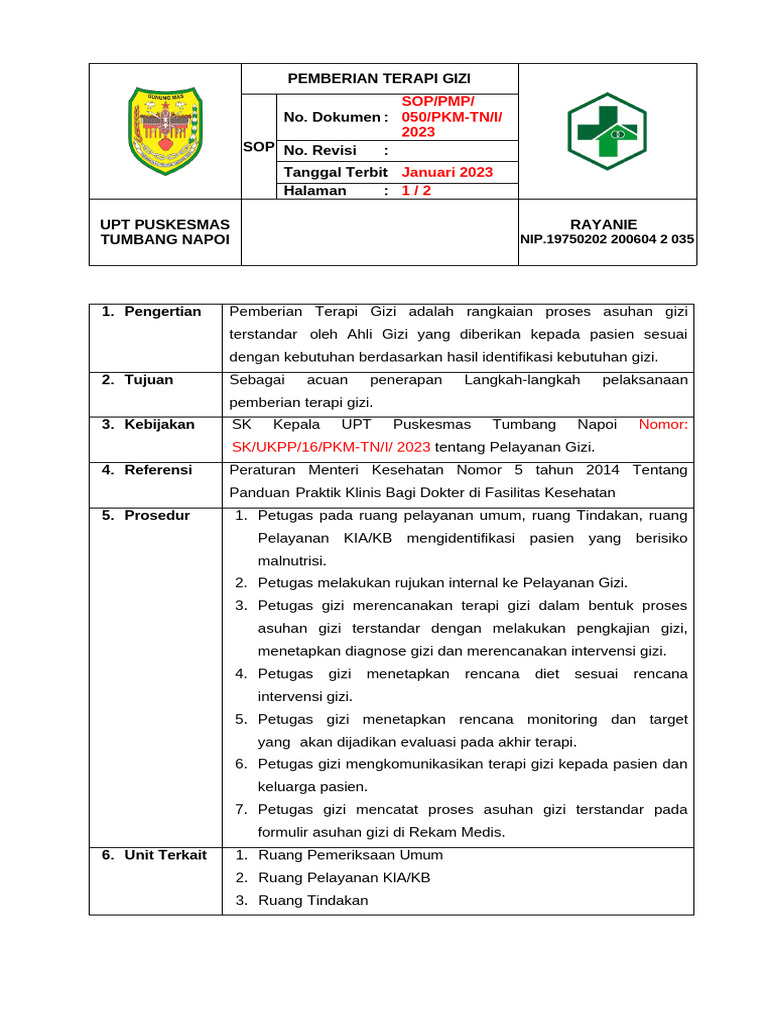 Sop Terapi Gizi | PDF