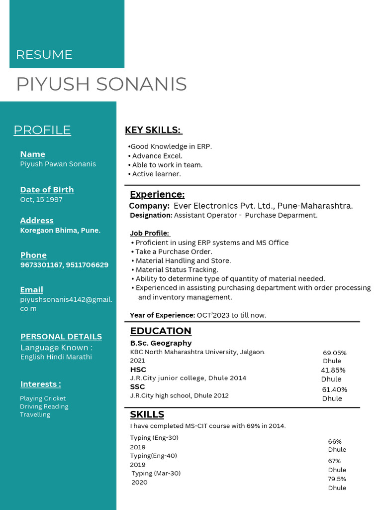 Piyush Sonanis CV PDF | PDF