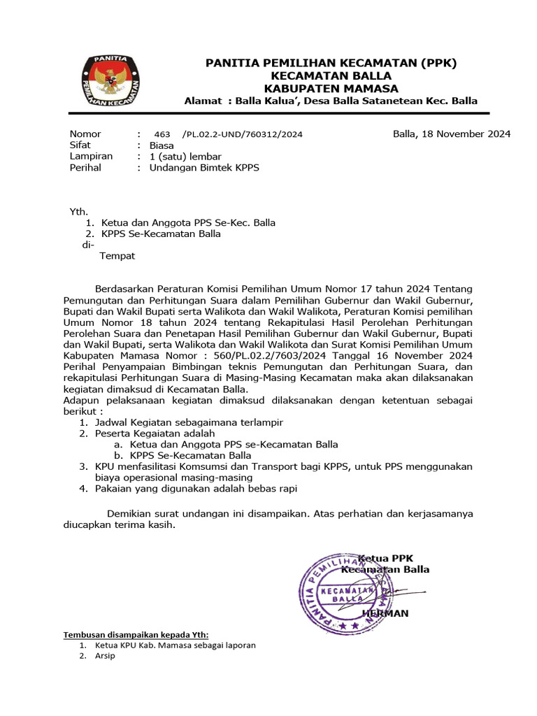 Undangan Bimtek KPPS | PDF