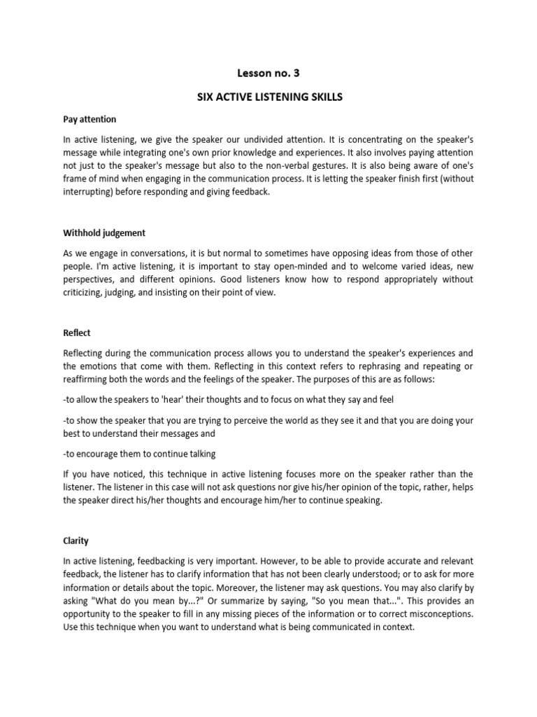 Six Active Listening Skills | PDF | Nonverbal Communication | Communication