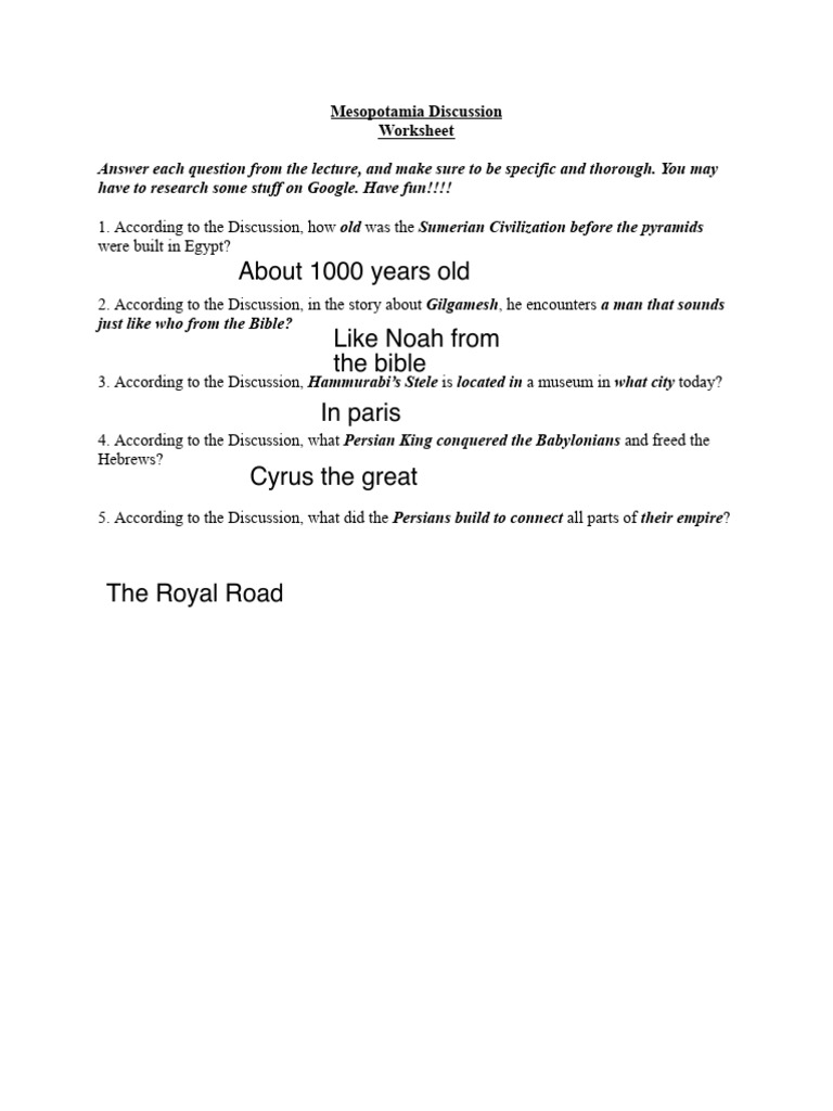 Mesopotamia Civilization Discussion Worksheet | PDF