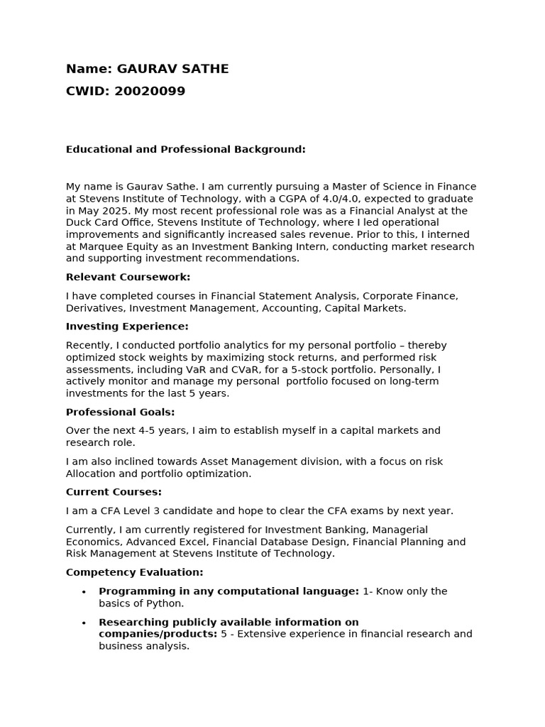 FIN 550-Assignment 1 | PDF