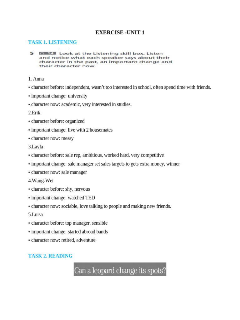 Unit 1 - Exercise (Workbook) | PDF