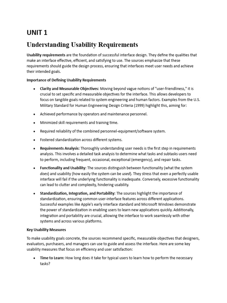 Unit 1: Understanding Usability Requirements | PDF | Usability | Human–Computer Interaction