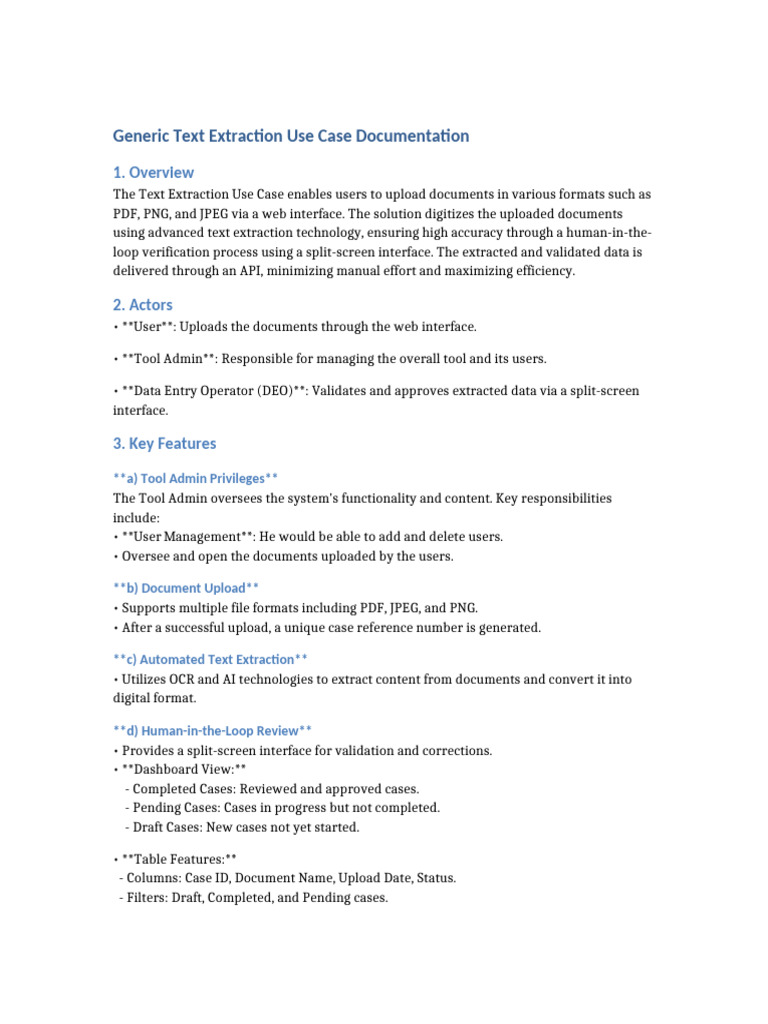 Generic Text Extraction Use Case Documentation | PDF | Optical Character Recognition | Computing