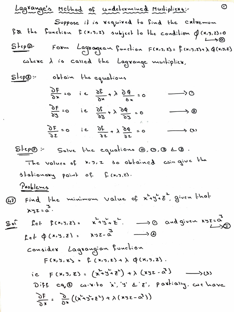 Lagrange Multiplier Method | PDF