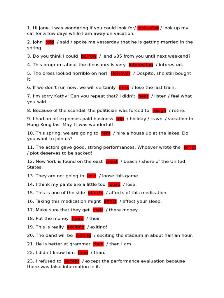 Confused Verbs Exercise | PDF