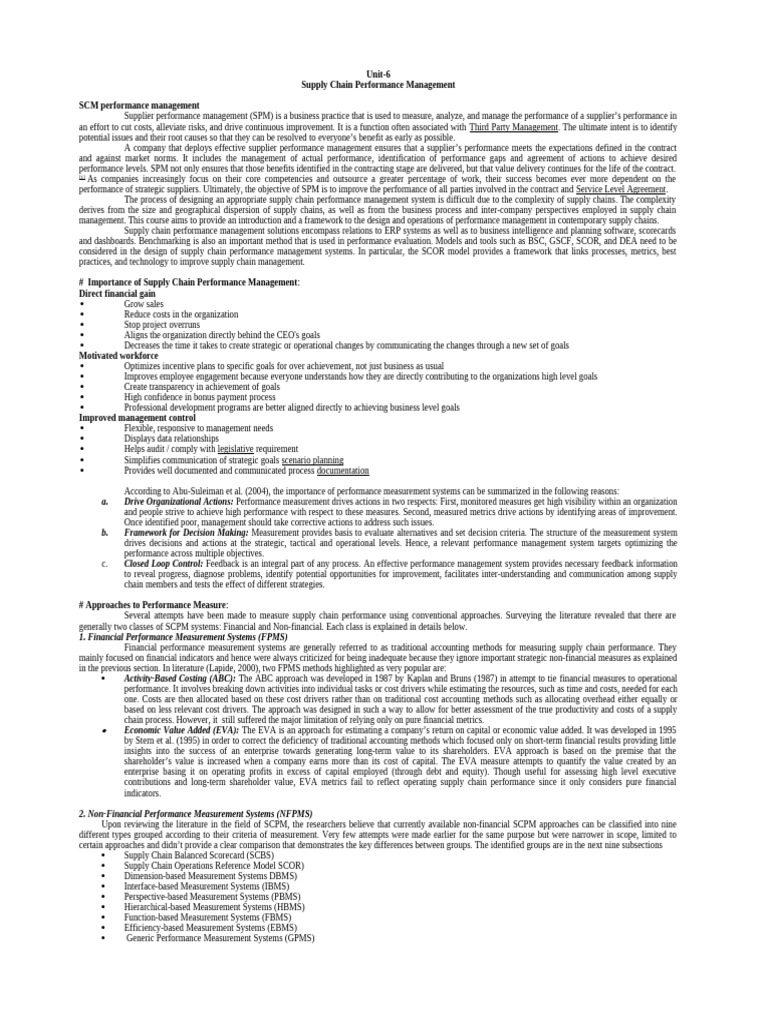 SCM-Unit6 | PDF | Supply Chain | Performance Indicator