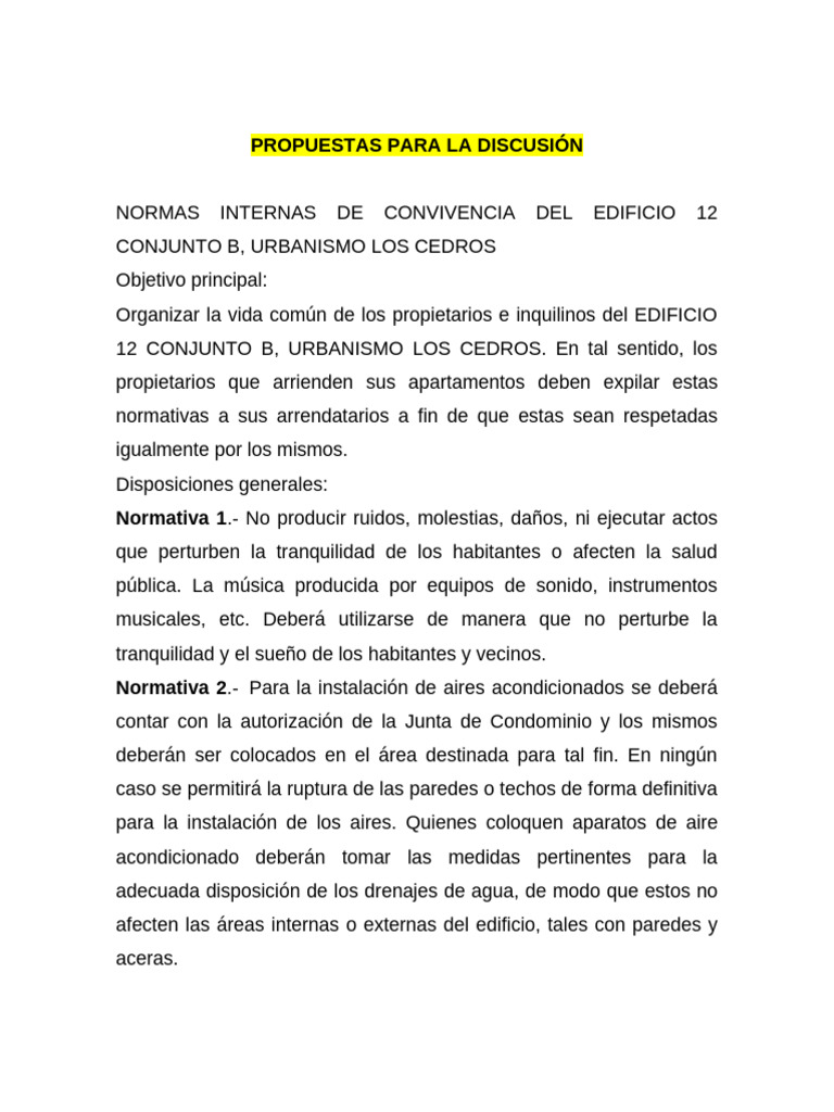 Normas de Convivencia Edificio 12 | PDF | Condominio | Apartamento