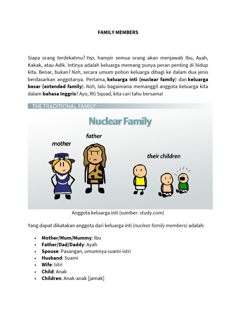 Anggota Keluarga dalam Bahasa Inggris | PDF