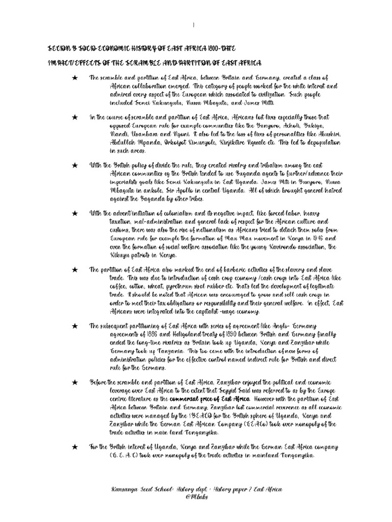 Section B History of East Africa A-Level | PDF
