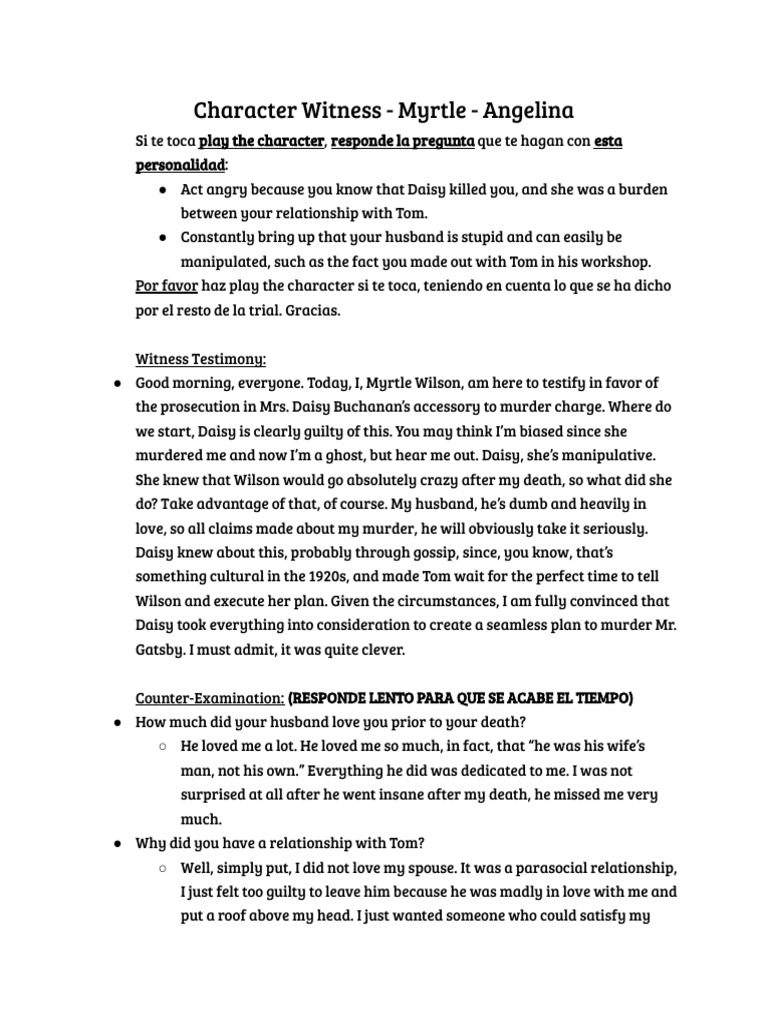 Character Witness Testimonies in Trial | PDF | The Great Gatsby | Witness