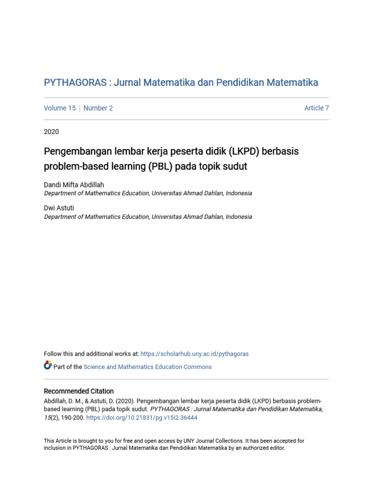 Pengembangan Lembar Kerja Peserta Didik (LKPD) Berbasis Problem-B | PDF