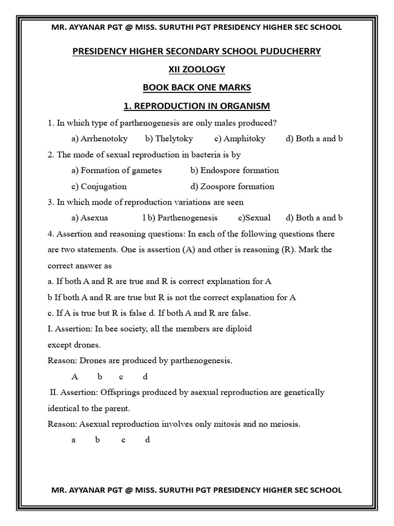 12STD Zoo Book Back One Marks | PDF | Dna | Operon
