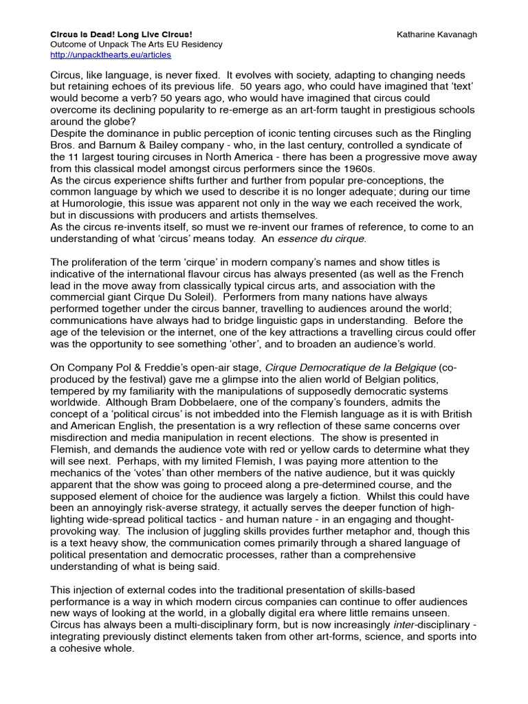 Circus Is Dead Long Live Circus | PDF | Circus | Ringling Bros. And ...