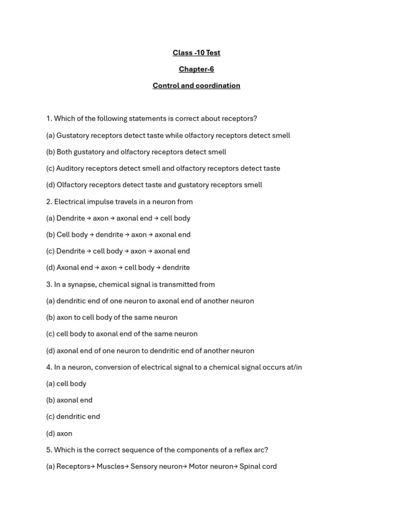 Class-10 Chapter-Control and Coordination | PDF