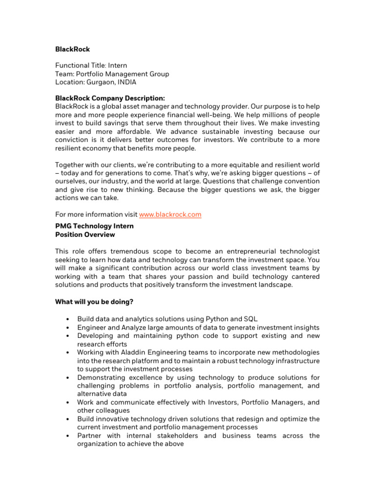 Intern JD - Portfolio Management Group (PMG) | PDF | Investment ...
