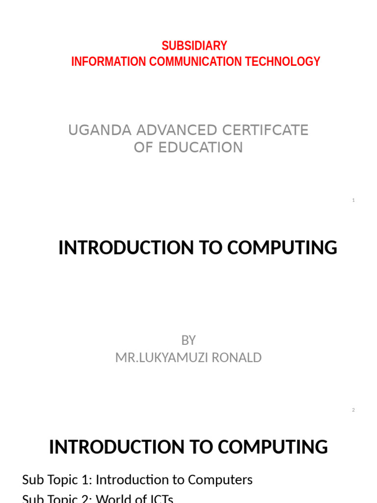 Topic 1-Introduction To Computing | PDF | Input/Output | Computer Hardware
