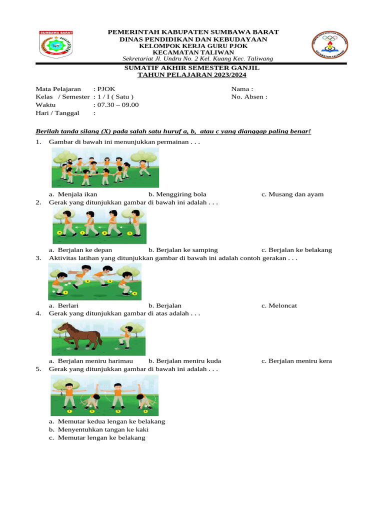 Soal Sas Ganjil Kelas I 2024 | PDF
