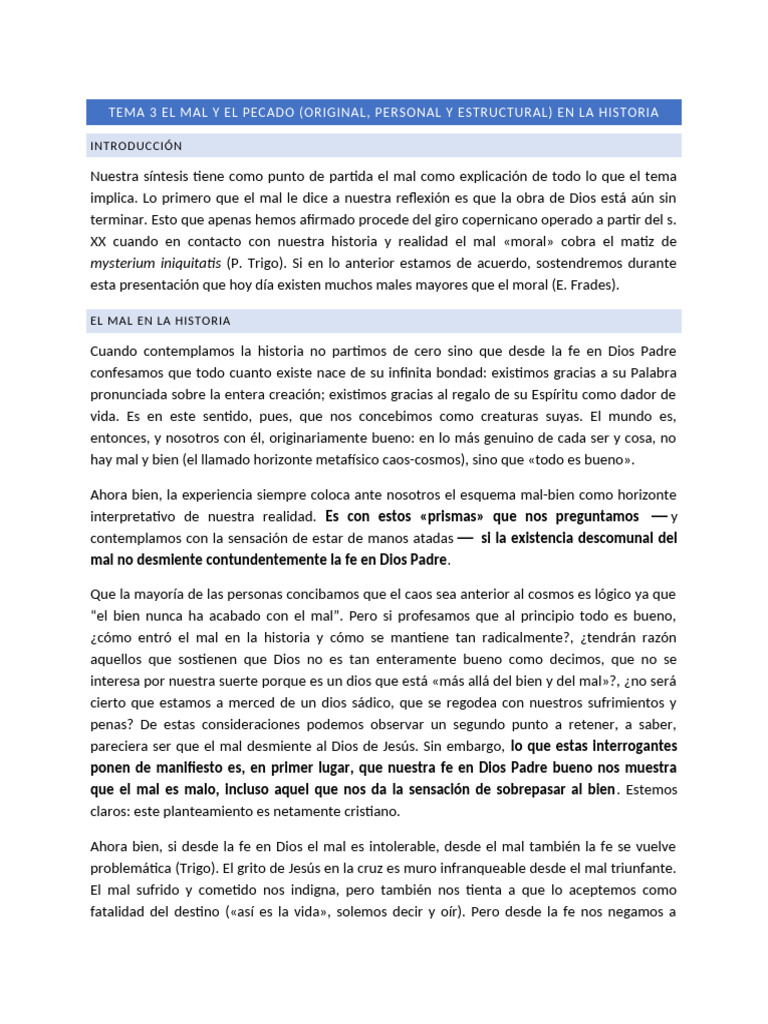 TEMA 3 El Mal y El Pecado | PDF | Pecado | Mal