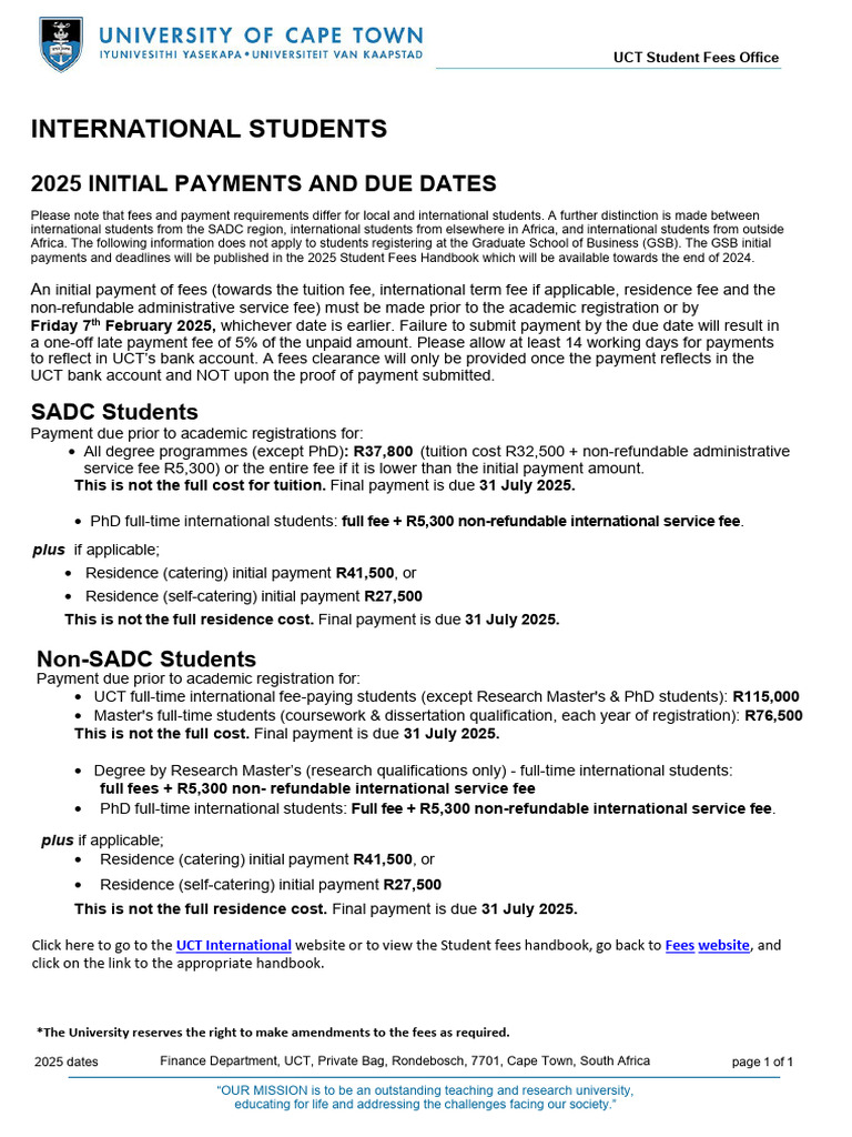 2024 International Students Initial Fees Payment Dates | PDF | Services ...