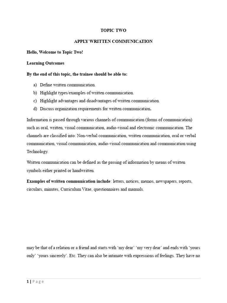 Topic 2 APPLY WRITTEN COMMUNICATION | PDF | Memorandum | Communication