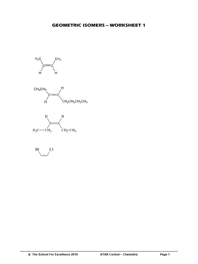 W VCE-2019-Chemistry-Year-12-Geometric-Isomers-Worksheet-1-FINAL | PDF