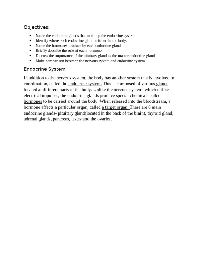 Overview of the Endocrine System | PDF