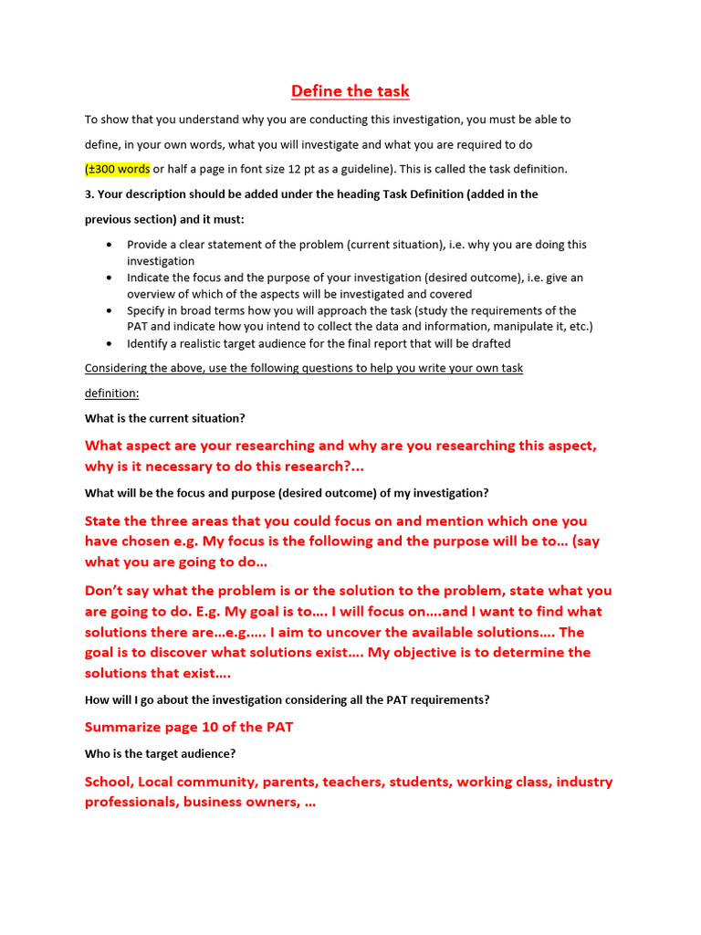Phase 1 Writing The Task Definition | PDF
