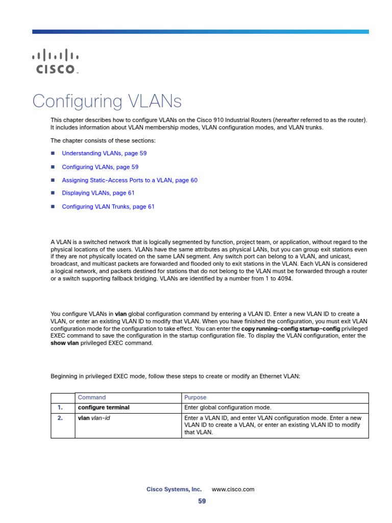 Cisco 910 Router VLAN Configuration | PDF | Computer Network | Network ...