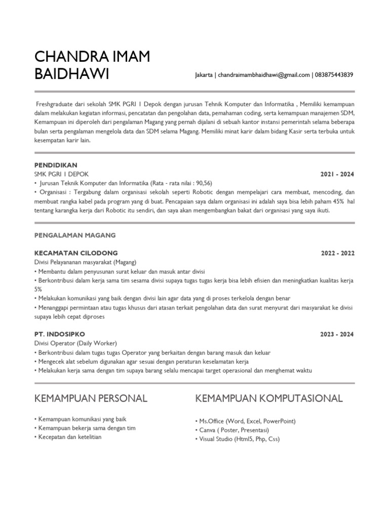 CV Kasir-Chandra Imam Baidhawi | PDF