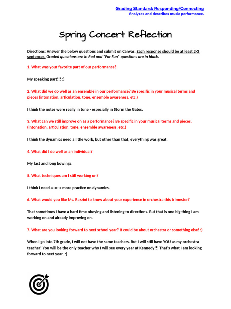 Spring Concert Reflection and Grading Guide | PDF | Cognitive Science ...
