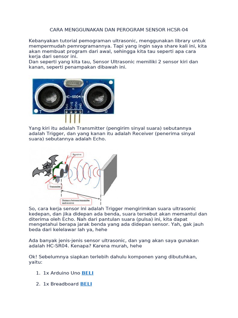 Cara Menggunakan Dan Perogram Sensor HCSR | PDF