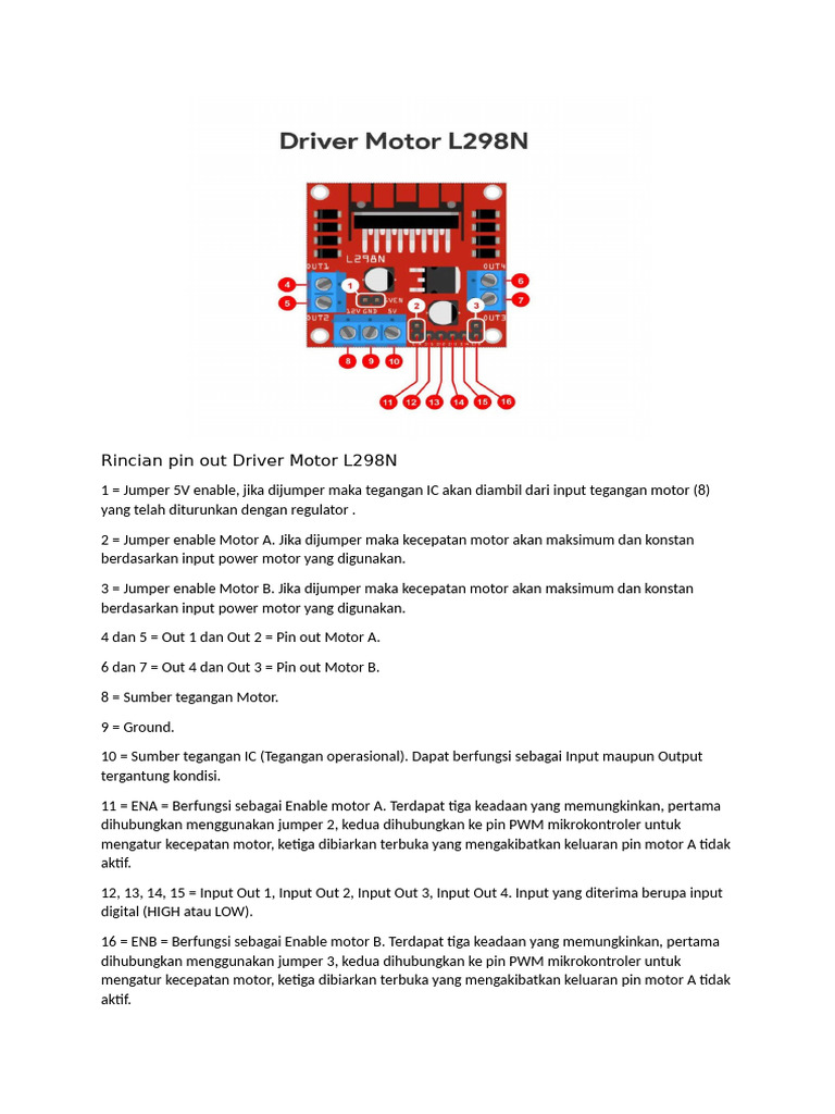 Rincian Pin Out Driver Motor L298N | PDF | Komputer | Teknologi & Rekayasa