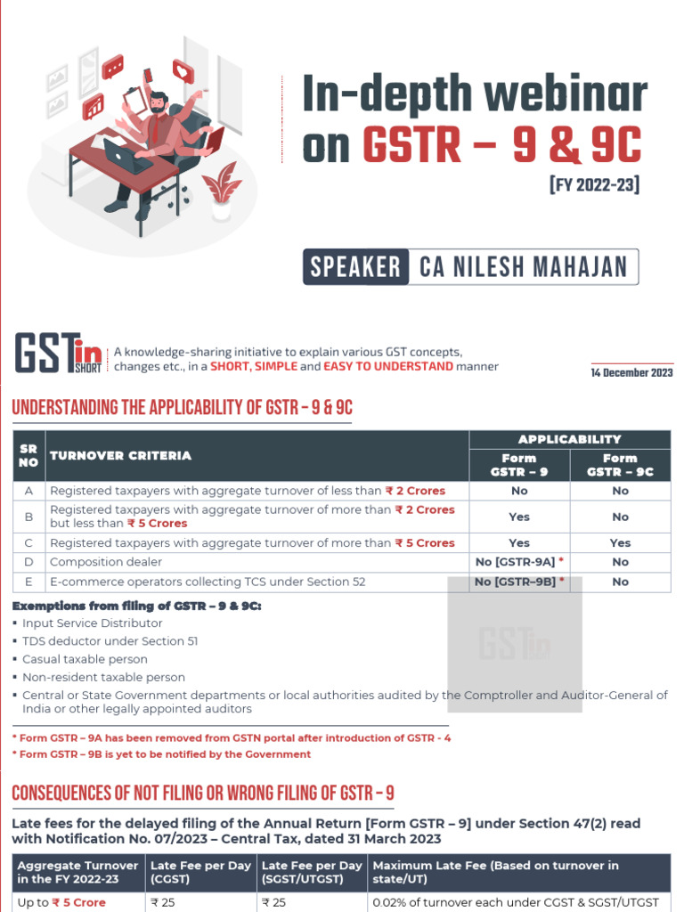 Presentation On GSTR9 & GSTR9C | PDF | Taxes | Revenue