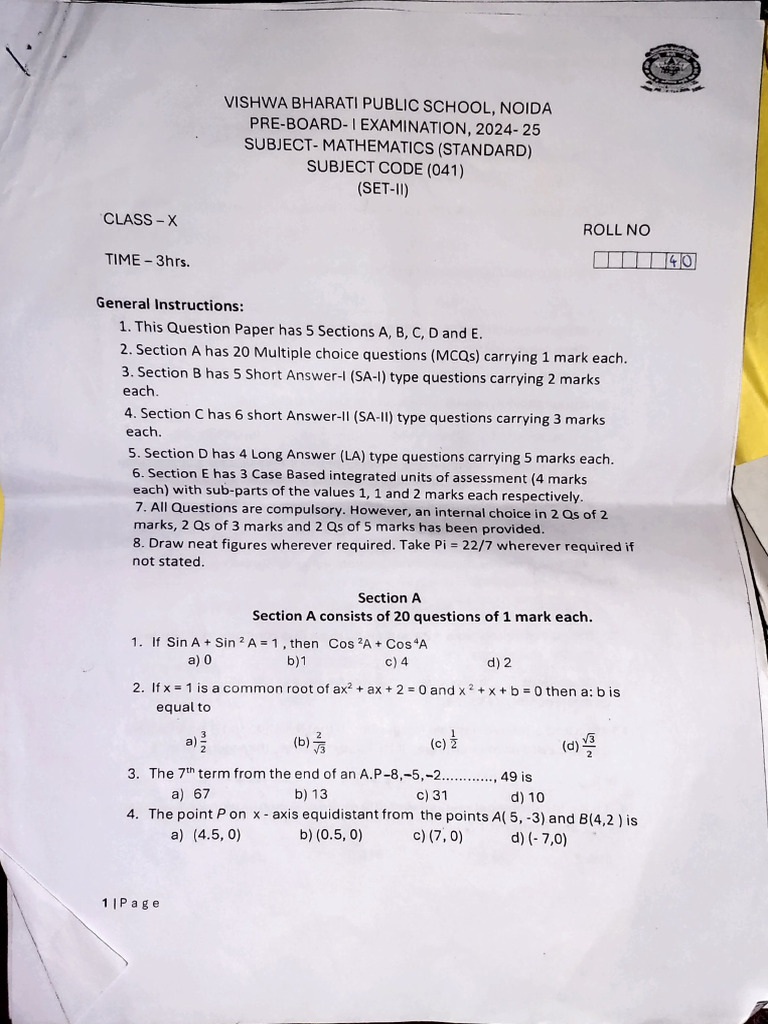 Maths Preboard 1 | PDF | Mathematical Concepts | Mathematical Objects