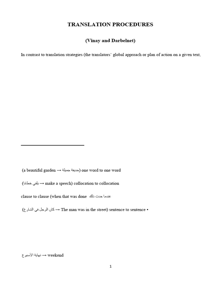 Translation Procedures by Vinay and Darbelnet | PDF | Translations | Sentence (Linguistics)