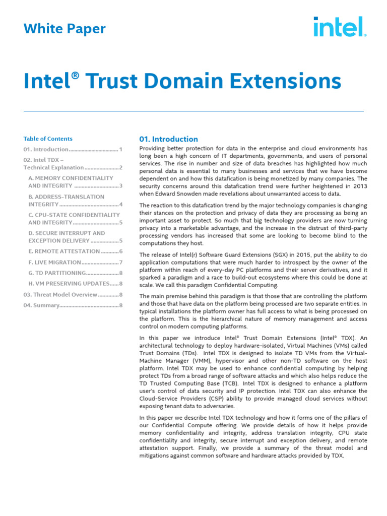 TDX Whitepaper February2022 | PDF | Virtual Machine | Computer Hardware