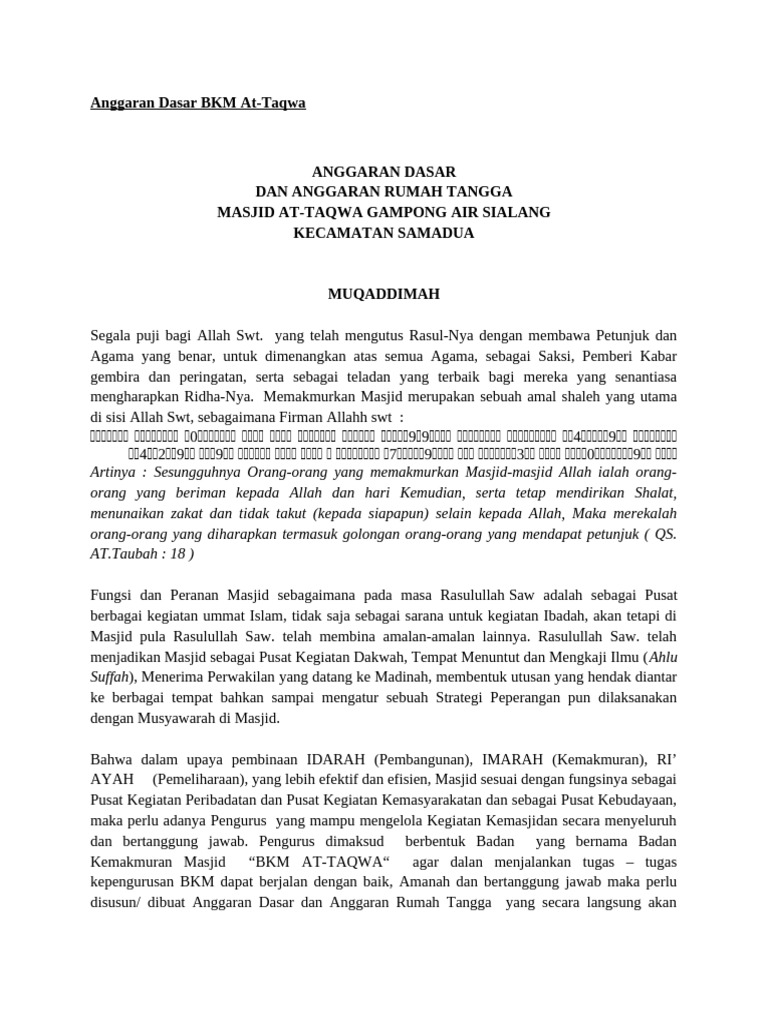 Anggaran Dasar BKM Baitul Aminin - ASLI | PDF | Karier & Perkembangan | Agama & Spiritualitas