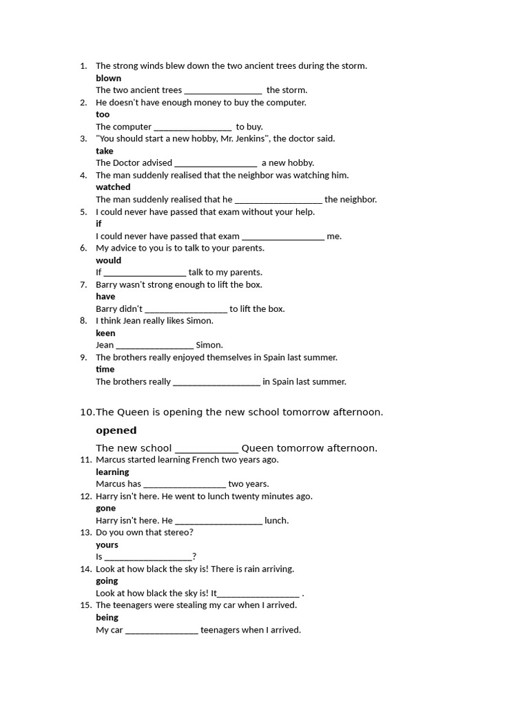 Key Word Transformations | PDF | Art | Lifestyle