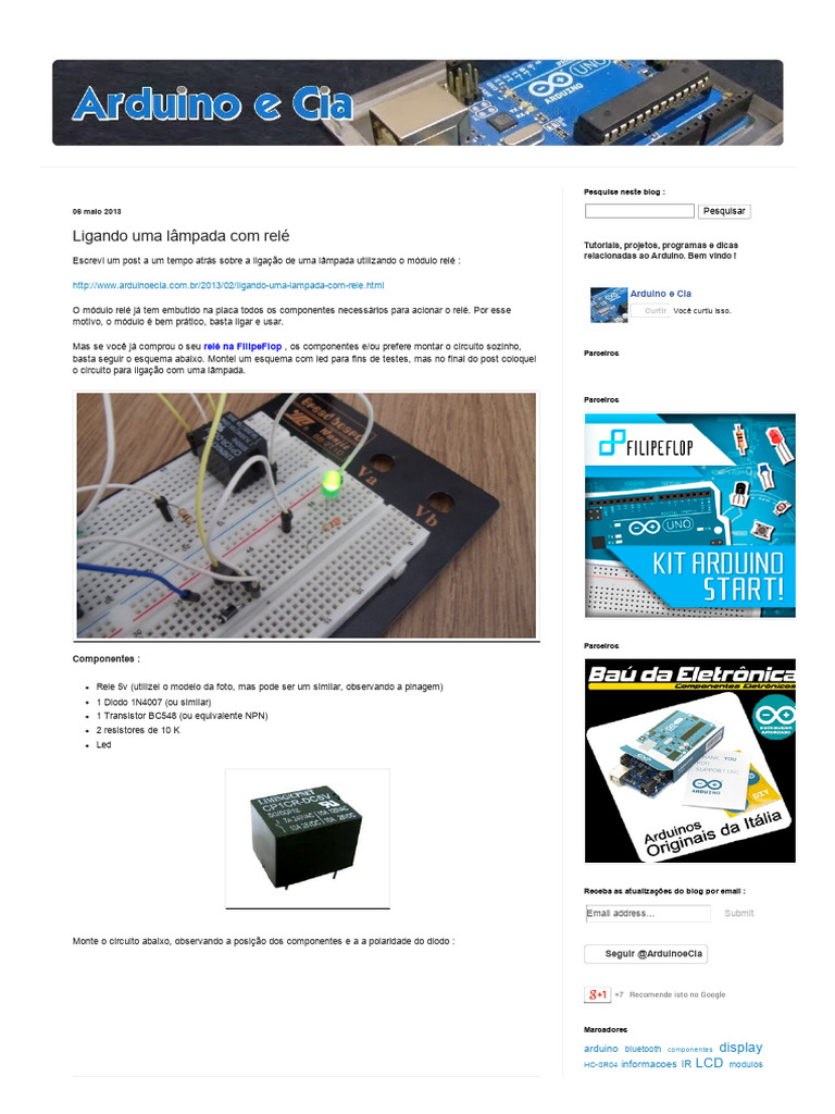 Arduino & Cia - Ligando Uma Lâmpada Com Relé | PDF | Arduino | Relé