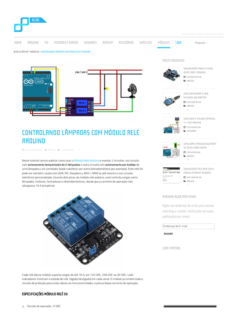 Controlando Lâmpadas Com Módulo Relé Arduino - Blog FILIPEFLOP | PDF | Relé | Arduino